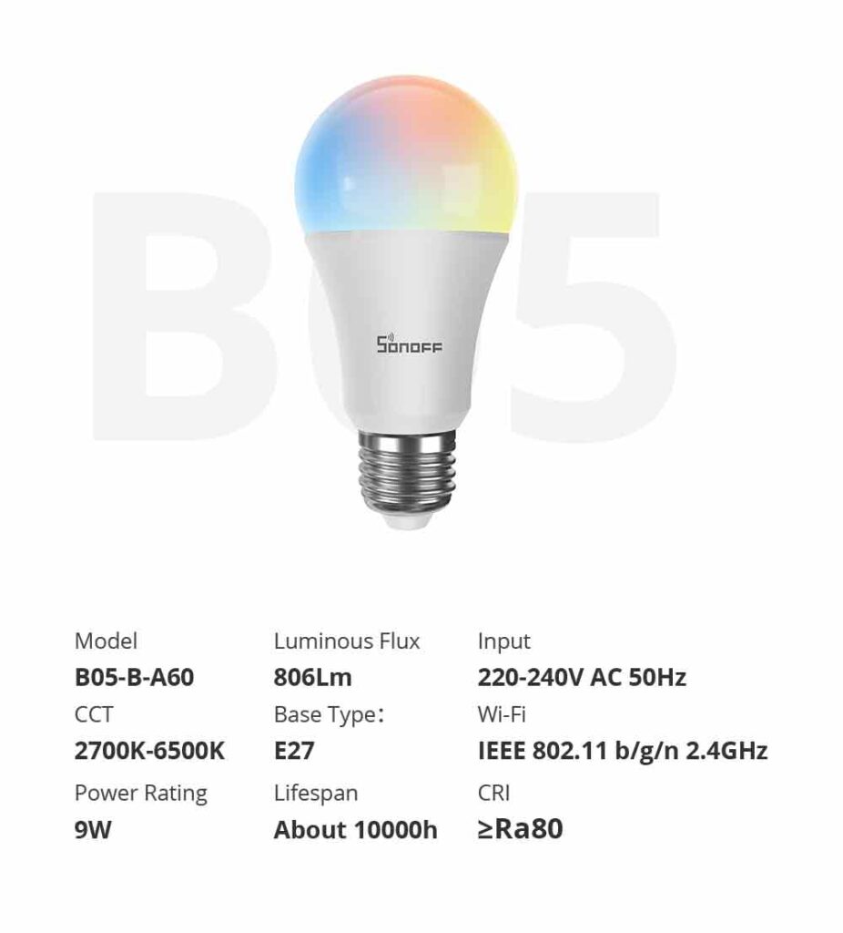 Sonoff B05 WiFi Smart RGB LED Bulb – RGB Color (2 pieces) - DubaiShoppe.com